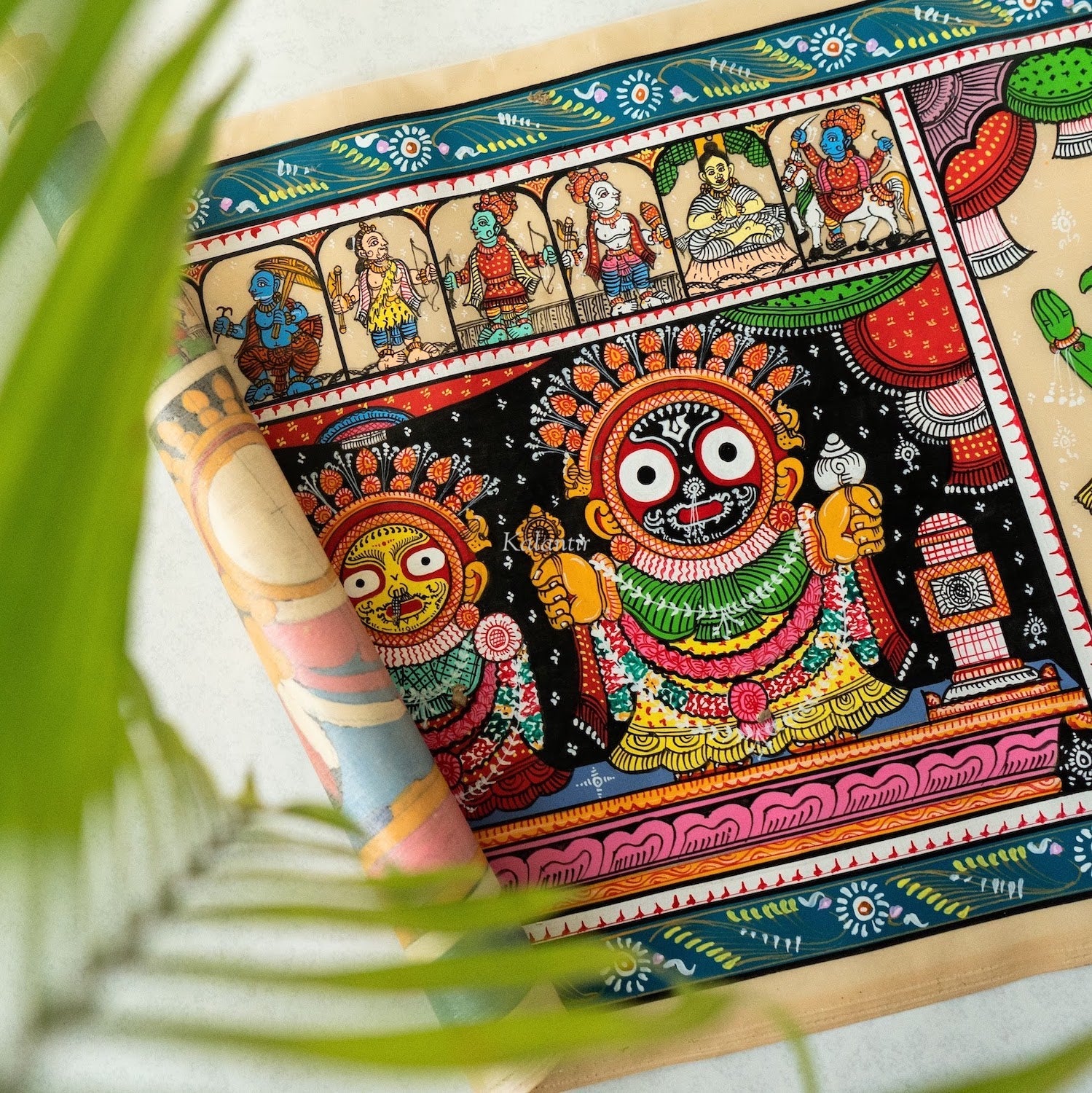 Lord Jagannath with Dashavataras Hand-painted Pattachitra | Greyish Bl ...